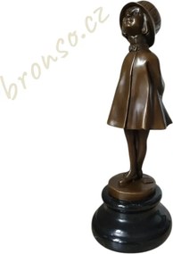 Socha studentky s aktovkou – bronz na mramorovém podstavci – Art Deco figurka – elegantní dekorace