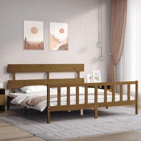 Rám postele s čelem medově hnědý 200 x 200 cm masivní dřevo,  3193294