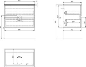 Aqualine Paneda koupelnová skříňka pod umyvadlo 74,5 x 55 x 45,2cm bílá PN275