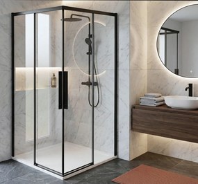 Gelco Luxor Black sprchový kout čtvercový 90 x 90 x 200 cm rohový vstup posuvné černá čiré sklo GU2290B