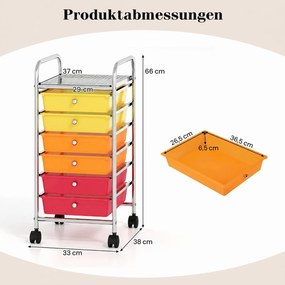 Costway Pojízdný vozík s 6 stohovatelnými zásuvkami a kolejnicemi s hladkým