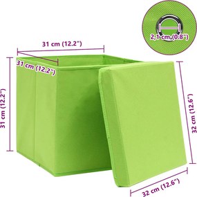 Úložné boxy s víky 10 ks zelené 32 x 32 x 32 cm textil 288372