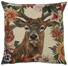 Gobelínový polštář s jelenem v květinovém okraji Flower Deer - 45*15*45cm