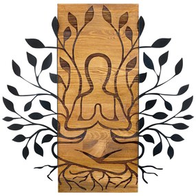 Wallexpert Dekorativní nástěnný dřevěný doplněk Meditation, Černá, Ořech