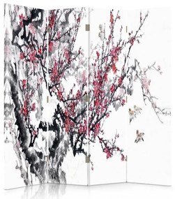Ozdobný paraván Japonské třešňové květy - 145x170 cm, čtyřdílný, obustranný paraván 360°