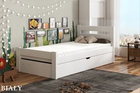 Dřevěná postel NELA 90x190 cm s úložným prostorem borovice masiv - BÍLÁ