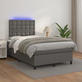 Box spring postel s matrací a LED šedá 120 x 190 cm umělá kůže