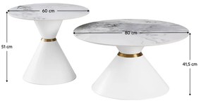 Konferenční stolky, set 2 ks, bílý mramor/bílá/zlatá, ocel, MABUZ