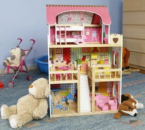 EcoToys Dřevěný domeček Rezidence+ 2 panenky, ZA-4109