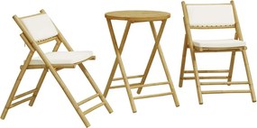 3dílný skládací bistro set s krémově bílými poduškami bambus 3208939
