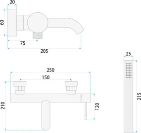 Rea Lungo Diamond, vanová baterie s ruční sprchovou hlavicí, měděná lesklá, REA-B0980