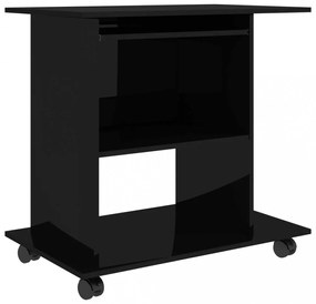 PC stůl na kolečkách 80x50 cm Dekorhome Černá lesk