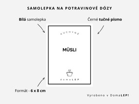 MÜSLI - omyvatelná samolepka na dózu, výběr rozměrů Ø 5 cm / 5 x 5 cm / 6 x 8 cm | DomaLEP tvar: OBDÉLNÍK, barva: BÍLÁ - ČERNÉ písmo, velikost: š. 6 cm x v. 8 cm - tučné písmo