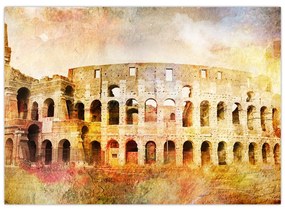 Skleněný obraz - Digitální malba, koloseum, Řím, Itálie (70x50 cm)