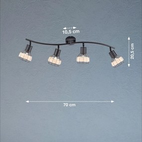 Černé stropní svítidlo s kovovo-ratanovým stínidlem 10,5x70 cm Straw – Fischer &amp; Honsel