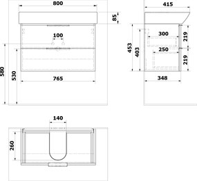 Bruckner NEON skříňka s keramickým umyvadlem 80 x 41,5 cm bílá 501.115.0