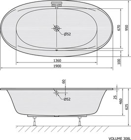 Polysan Stadium 190 x 95 cm vana oválná akrylátová 82111