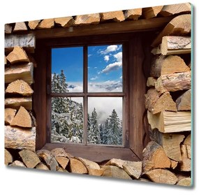 Skleněná krájecí deska Zima za oknem 60x52 cm
