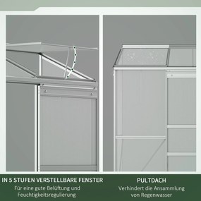 Skleník Outsunny Tomato house Skleník s posuvnými dveřmi a výklopnými střešními okny z polykarbonátu a hliníku Stříbrná 192 x 68 x 196 cm pro zahradn…