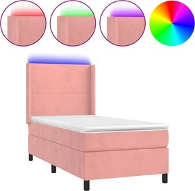 Box spring postel s matrací a LED růžová 80 x 200 cm samet 3139414