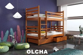 Patrová postel NEMO 90x200  cm s úložným prostorem borovice masiv - olše
