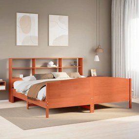Postel s knihovnou bez matrace 200 x 200 cm masivní borovice 3323094