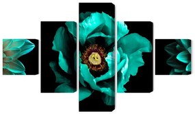 Vícedílný obraz Tyrkysové Květy Na Černém Pozadí Nedostatek Nedostatek Přírodní plátno 150x90