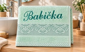 Bellatex Froté ručník orchidea s výšivkou BABIČKA 50x100 cm Babička Zelená