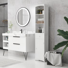 HOMCOM Vysoký Úzký Koupelnový Skříňka s 1 Šuplíkem a 3 Otevřenými Policemi, Moderní Styl pro Obývací Pokoj, Koupelnu, Kuchyň 34x24x170 cm Bílá