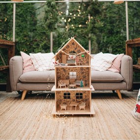 Dětský dřevěný domeček pro panenky Vintage s nábytkem