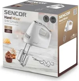 SENCOR SHM 5215WH bílá / Ruční šlehač / 500W / 5 rychlostí / hnětací