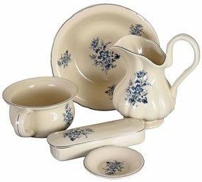 Porcelánový zámecký mycí set s indigo dekorem samostatný komplet 7 dílů