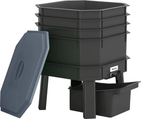 Outsunny kompostér na žížaly 28 l, 4 patra — rychlý, odolný plastový kompostér do kuchyně, na balkon i zahradu (39 x 51,5 cm)