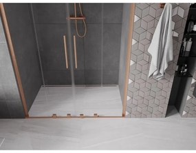 Mexen Velar L Duo, posuvné sprchové dveře do otvoru 140 cm, 8mm čiré sklo, měděná matná, 871-140-003-02-65
