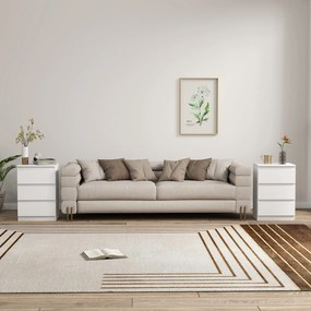 HOMCOM Noční stoly, sada 2 ks, 3 zásuvky, bezúchytový design, vzhled dřeva, bílá