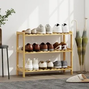HOMCOM bambusový botník se 3 úrovněmi, botník pro 9 párů do předsíně, chodby 70x26x57,5 cm, přírodní
