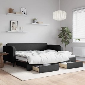Válenda s přistýlkou a zásuvkami černá 90 x 200 cm textil 3196854