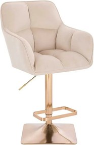 LuxuryForm DESIGN Barová židle AMALFI VELUR na zlaté hranaté podstavě - krémová