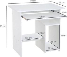 HOMCOM Úsporný stůl pro domov a kancelář, moderní počítačový stůl, držák CPU, dřevěná klávesnicová police, 80x45x75cm, bílý