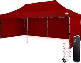 BRIMO Nůžkový párty stan PREMIUM ALU 3x6 m 3 stěny červený