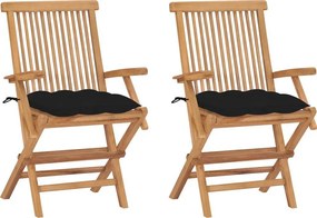 vidaXL Zahradní židle s mi poduškami 2 ks masivní teak [3062513] Barva: Černá