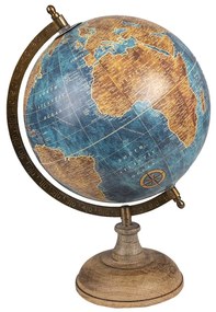 Modrý dekorativní glóbus na dřevěném podstavci Globe  - 22*22*37 cm