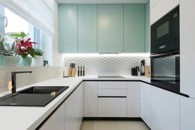 Invena Tesalia, 1-komorový granitový dřez s odkapávačem 760x440x160 mm + zlatý automatický sifon, INV-AZ-01-Z43-B