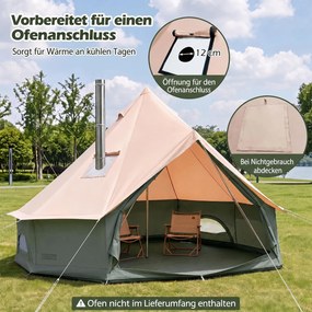 Costway Nepromokavý zvonový stan s otvorem pro kamna, 310 cm, khaki