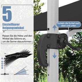 Costway Slunečník obdélníkový s klikou – 300 × 300 cm, černý