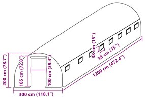 vidaXL Marketos Náhradní plachta na skleník (36 m²) 300 x 1 200 x 200 cm zelená