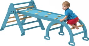 AIYAPLAY 7v1 skládací Montessori lezecí trojúhelník ze dřeva s obloukem a rampou pro děti 18-48 měsíců 188x70 cm modrá