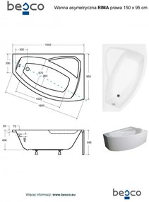 BESCO Asymetrická vana RIMA Nožičky k vaně - Bez nožiček, Rozměr vany - 150 × 95 cm, Způsob provedení - Pravé VANRIM150P