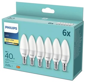 SADA 6x LED Žárovka Philips B35 E14/5W/230V 2700K