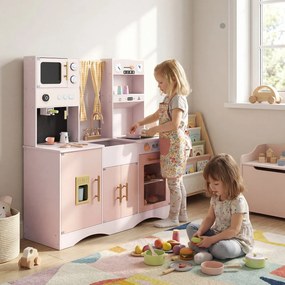 Costway Dětská kuchyňka s příslušenstvím na vaření Dřevěná – 92 × 35 × 90 cm